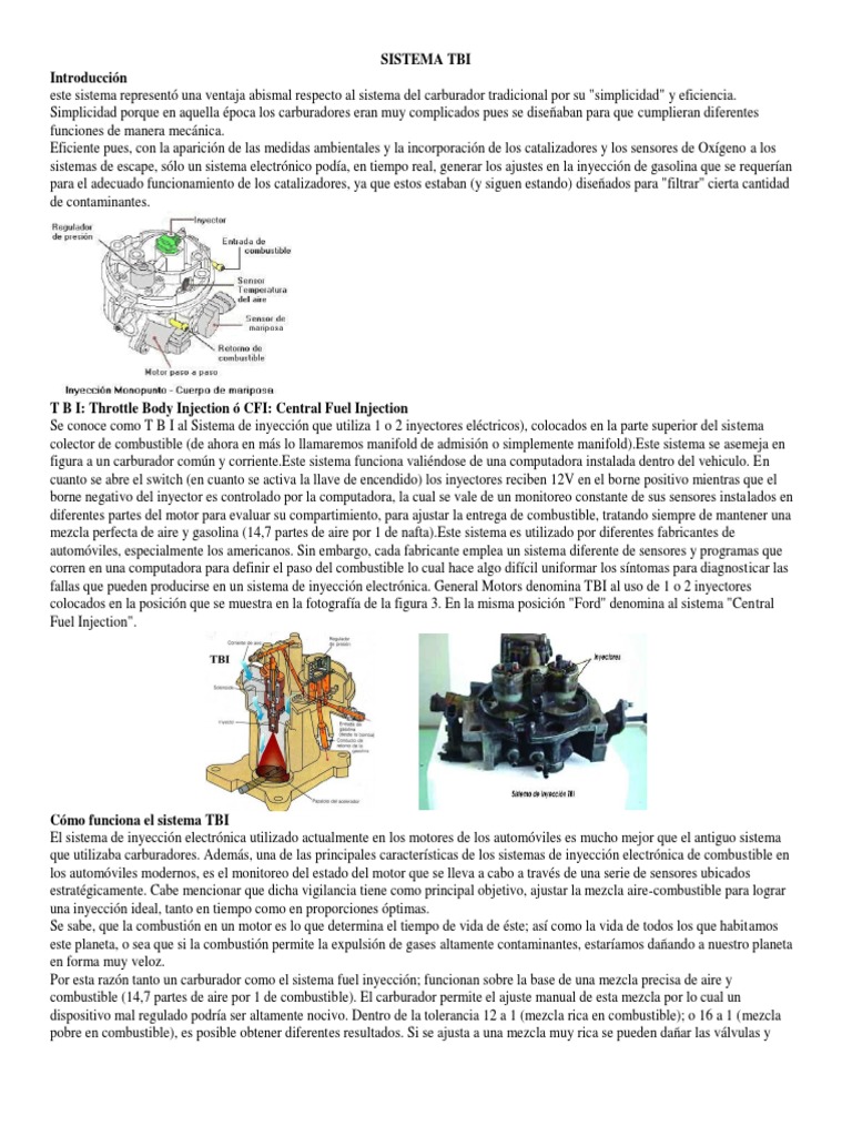 Sistema Tbi | Carburador | Motor de combustión interna