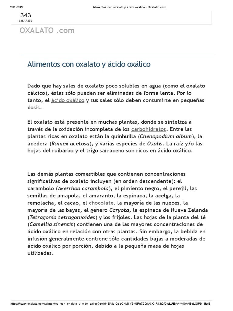 Alimentos Con Oxalato y Ácido Oxálico - Oxalato | PDF | Espinacas ...