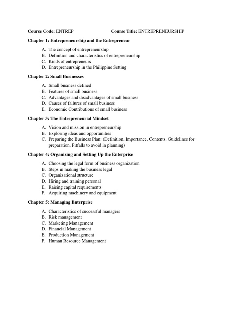 Course Code: ENTREP Course Title: ENTREPRENEURSHIP Chapter 1 ...