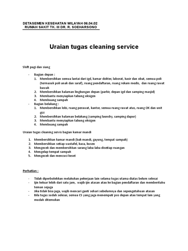 Tugas Cleaning Service Rumah Sakit | PDF