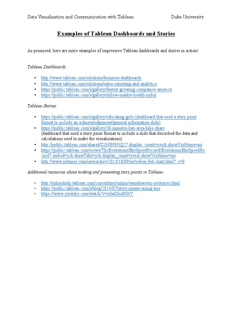 Examples of Tableau Dashboards and Stories | PDF