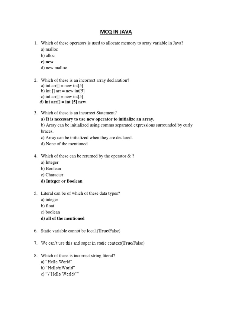 Mcq Java Pdf Method Computer Programming C Programming Language 7892