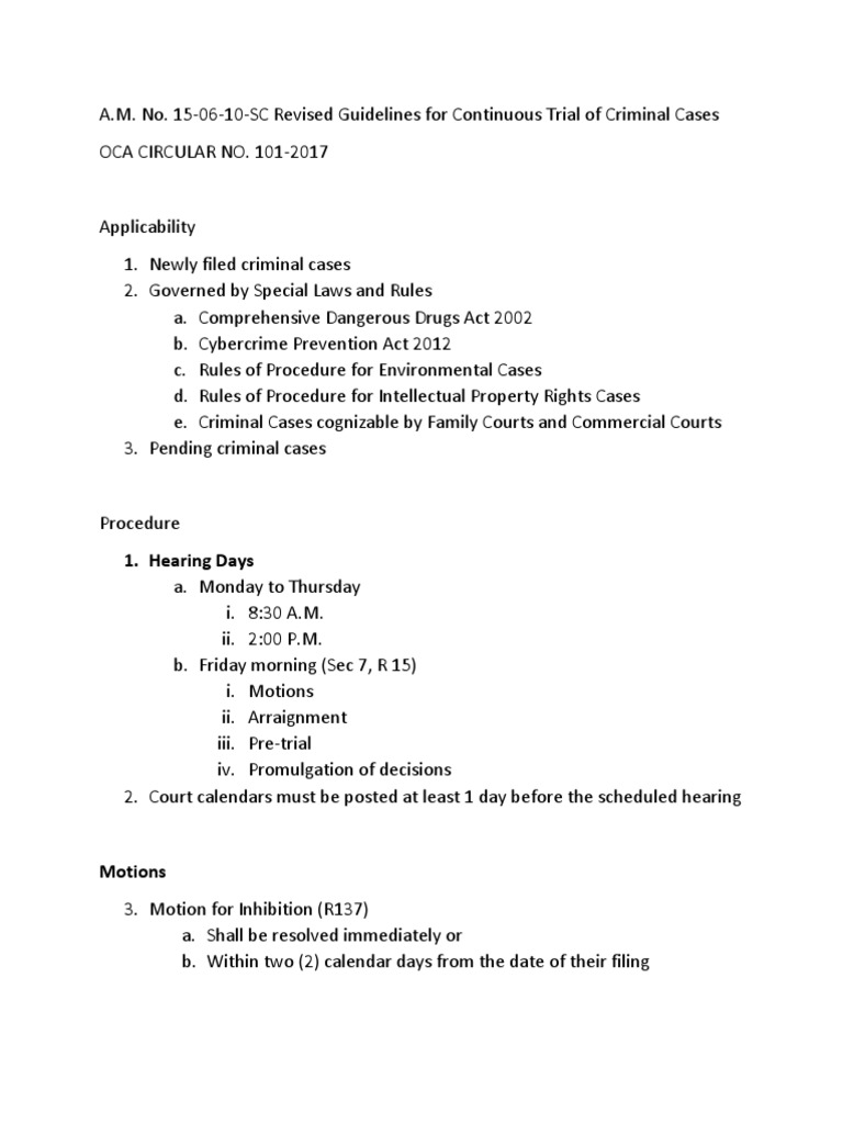 Continuous Trial Notes | PDF | Arraignment | Plea