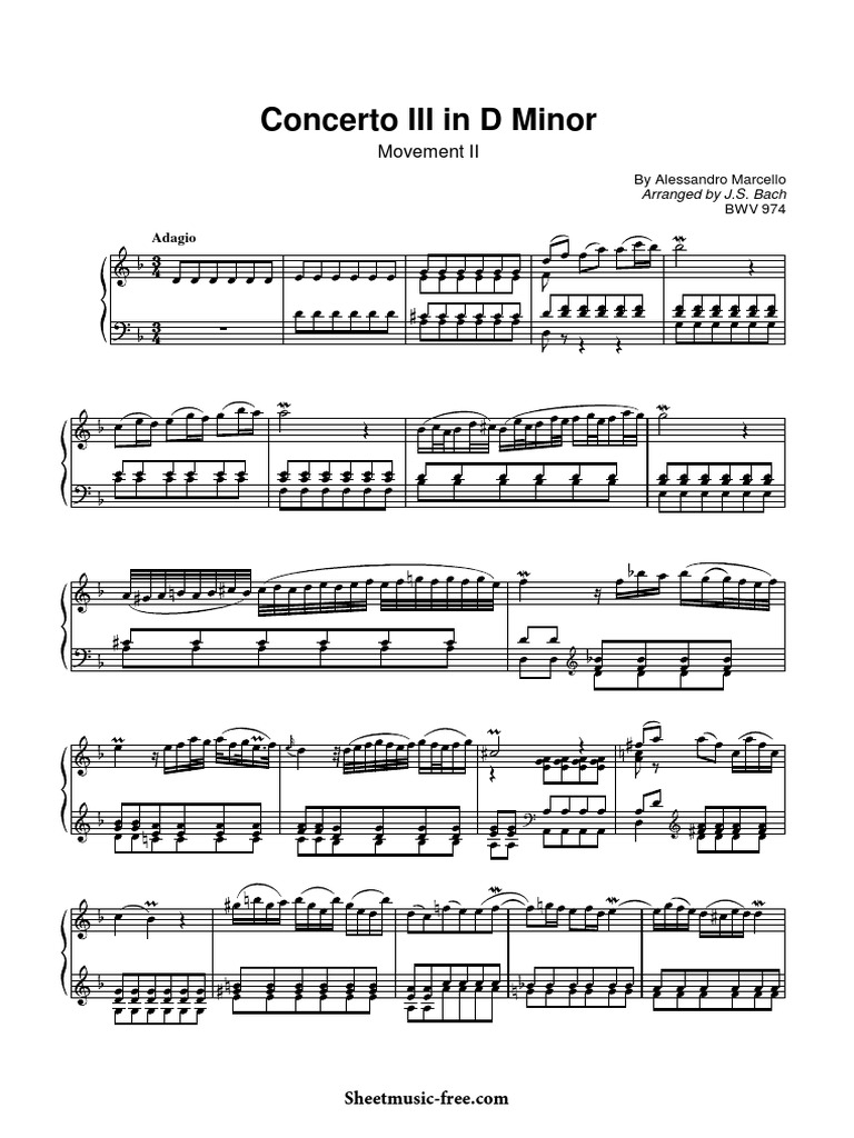Concerto No 3 by ALESSANDRO MARCELLO BWV 974 (SheetMusic Free - Com) PDF | Download Free PDF ...
