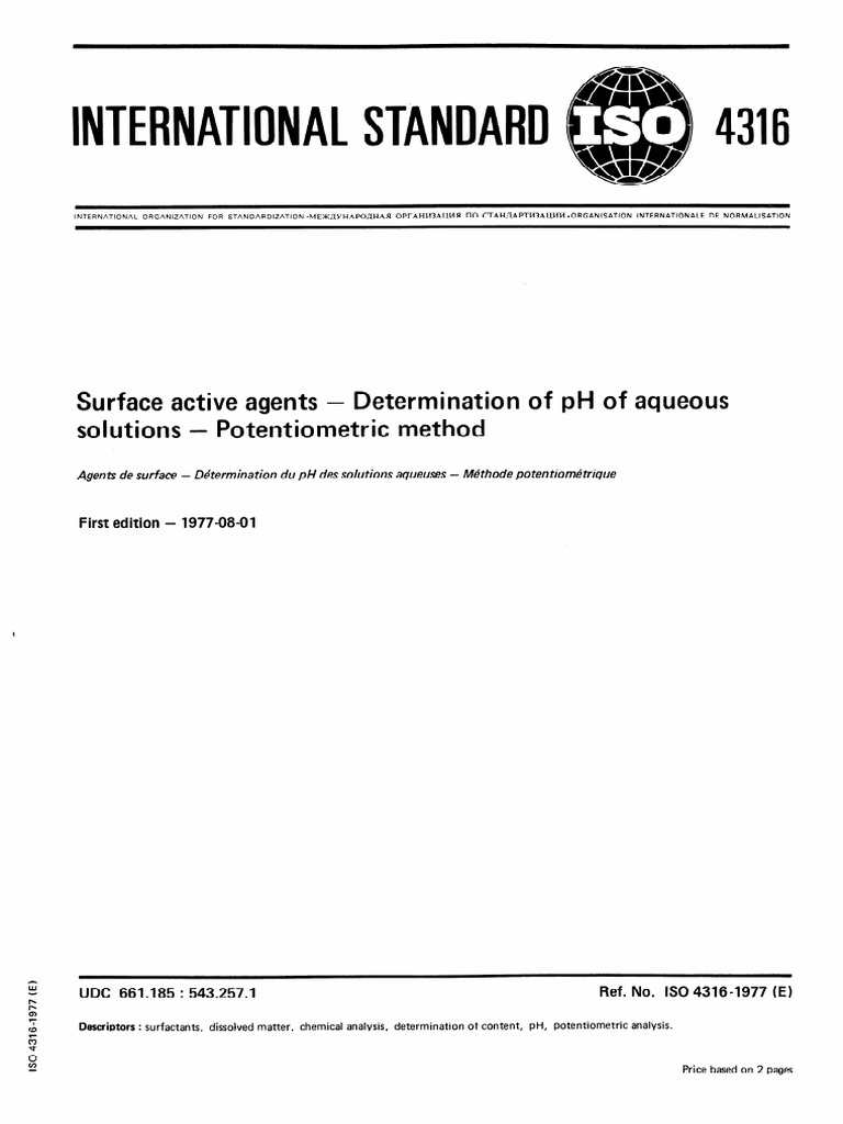 ISO 4316:1977 pH Measurement Method | PDF | Ph | Analytical Chemistry