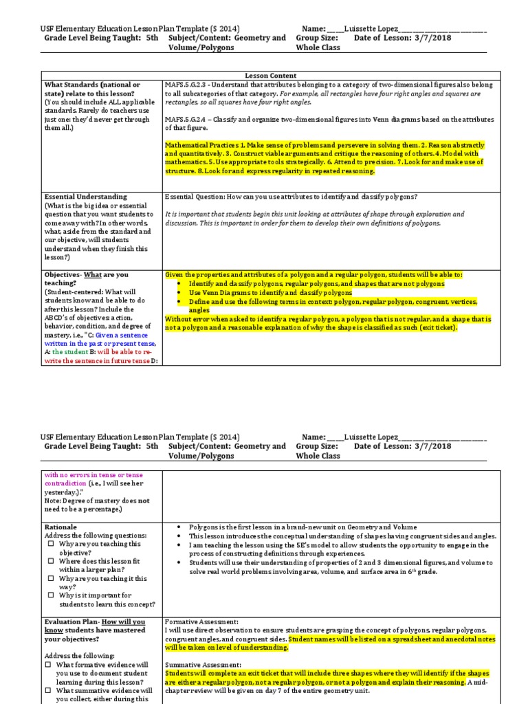 Supervisor Observation Lesson Plan Cycle 2 | PDF | Shape | Lesson Plan