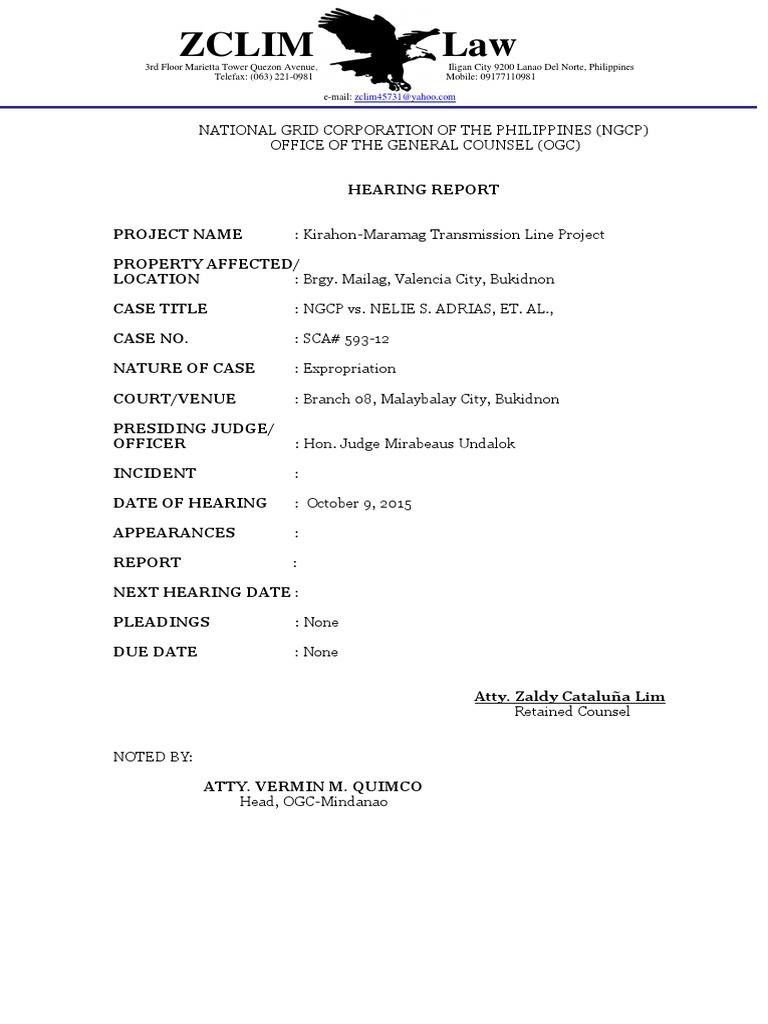 Law Zclim: National Grid Corporation of The Philippines (NGCP) Office ...