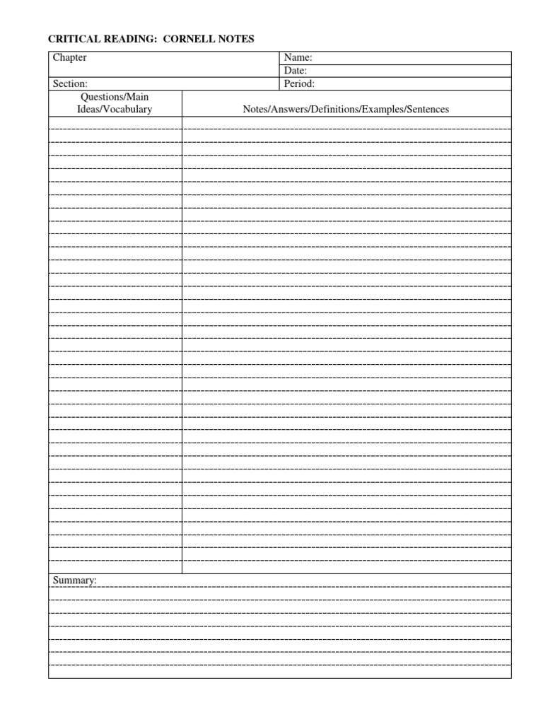 Cornell Notes Template Pdf Cornell Notes Wikipedia