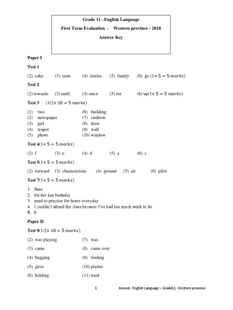 Grade 11 English Answer Key 2018 | PDF | Essays | Vocabulary