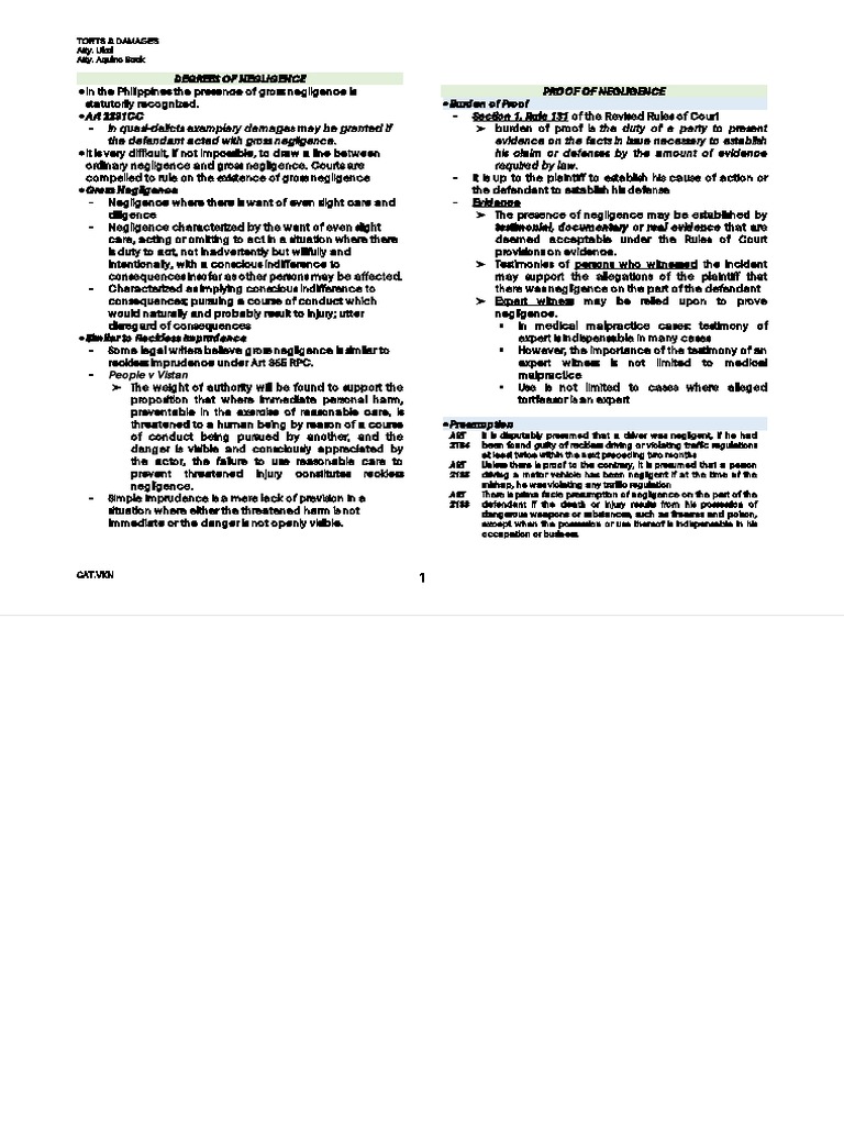 Degrees of Negligence Proof of Negligence Section 1, Rule 131 of The ...