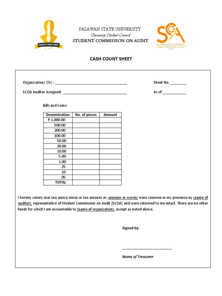 Cash Count Sheet | PDF | Currency | Foreign Exchange Market