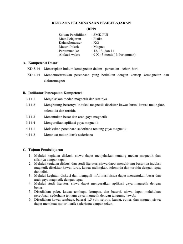Contoh RPP Fisika SMK | PDF