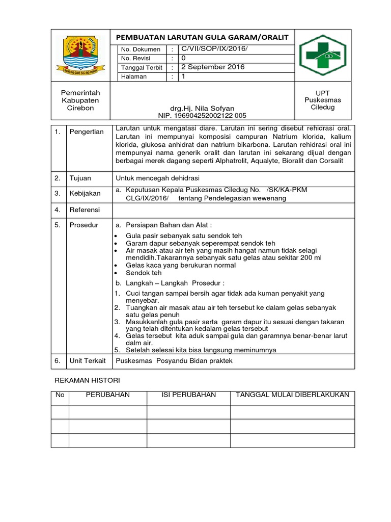 Sop Pembuatan Larutan Gula Garam Oralit | PDF