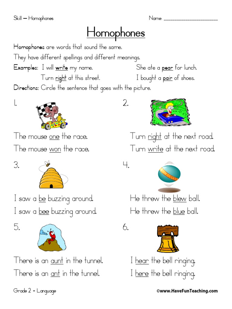 Homophones Worksheet
