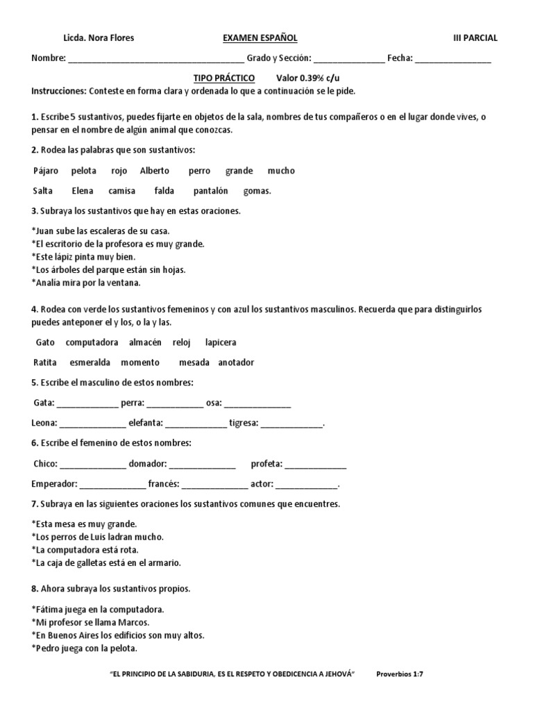 Ejercicio de Sustantivos en Español | PDF | Sustantivo