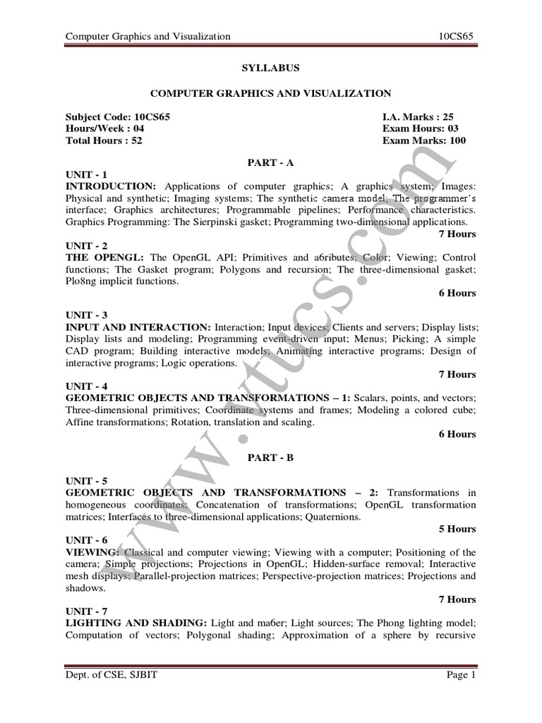 Cse Vi Computer Graphics and Visualization 10CS65 Notes PDF | PDF ...