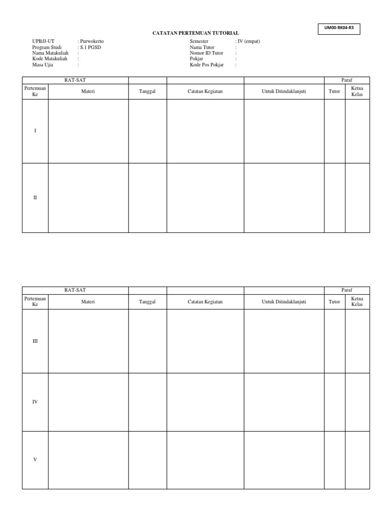 Catatan Pertemuan Tutorial Kosong | PDF