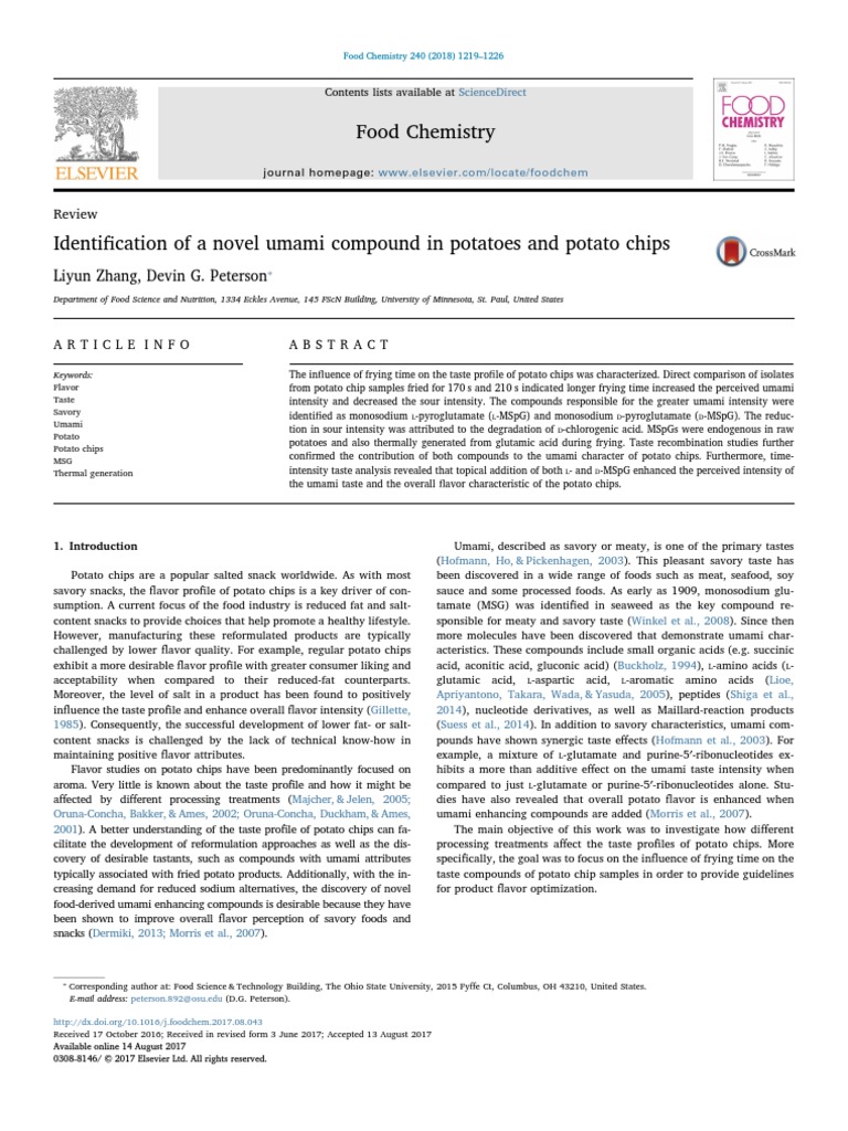 Zhang & Peterson, 2018 (A Novel Umami Compound From Potato Chips) | PDF ...