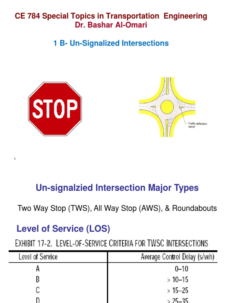 1 B Unsignalized Intersections Pdf Traffic Road Infrastructure