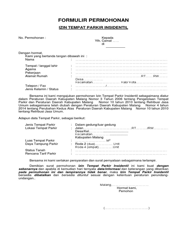 Surat Permohonan Parkir | PDF
