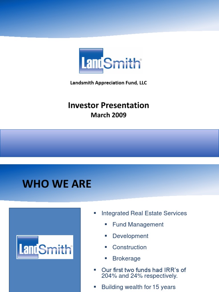Landsmith Presentation | PDF | Diversification (Finance) | Investing