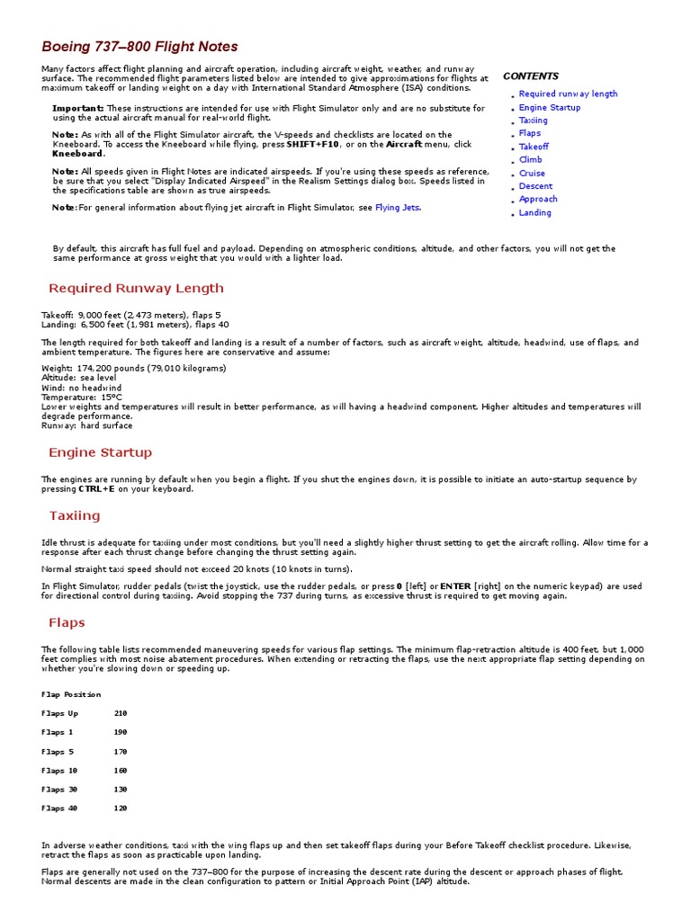 Boeing 737-800 Flight Notes | PDF | Takeoff | Flap (Aeronautics)