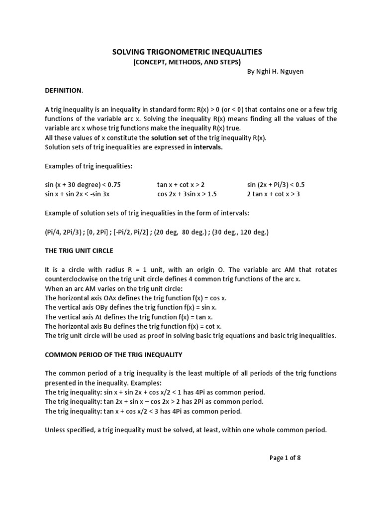 Solving Trigonometric Inequalities Guide | PDF | Trigonometric ...