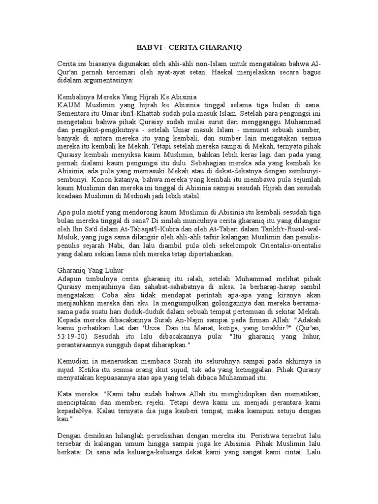 6 Sejarah Hidup Muhammad (BAB VI, Cerita Gharaniq) - Muhammad | PDF