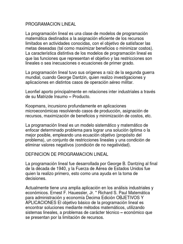 Definicion Programacion Lineal | PDF | Programación lineal | Linealidad
