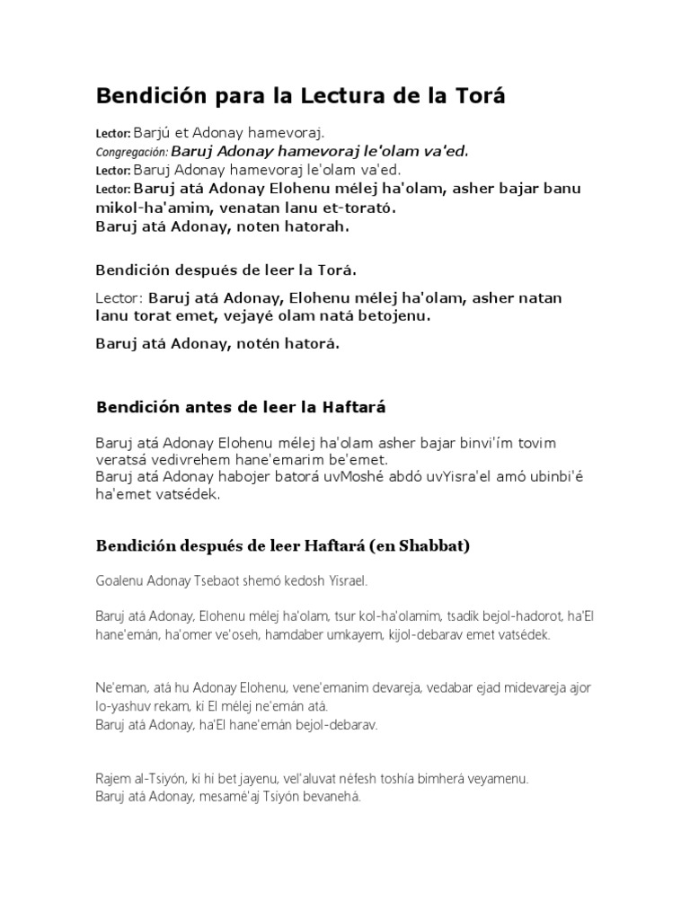Bendición para La Lectura de La Torá | PDF