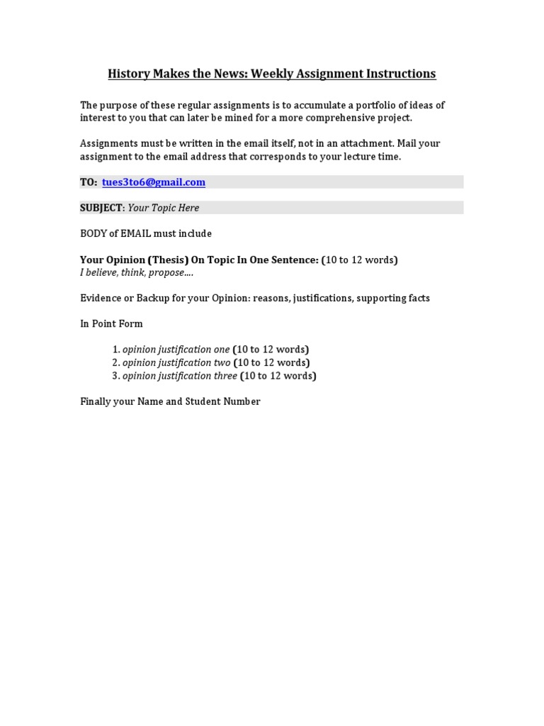 Weekly History Assignment Guidelines | PDF