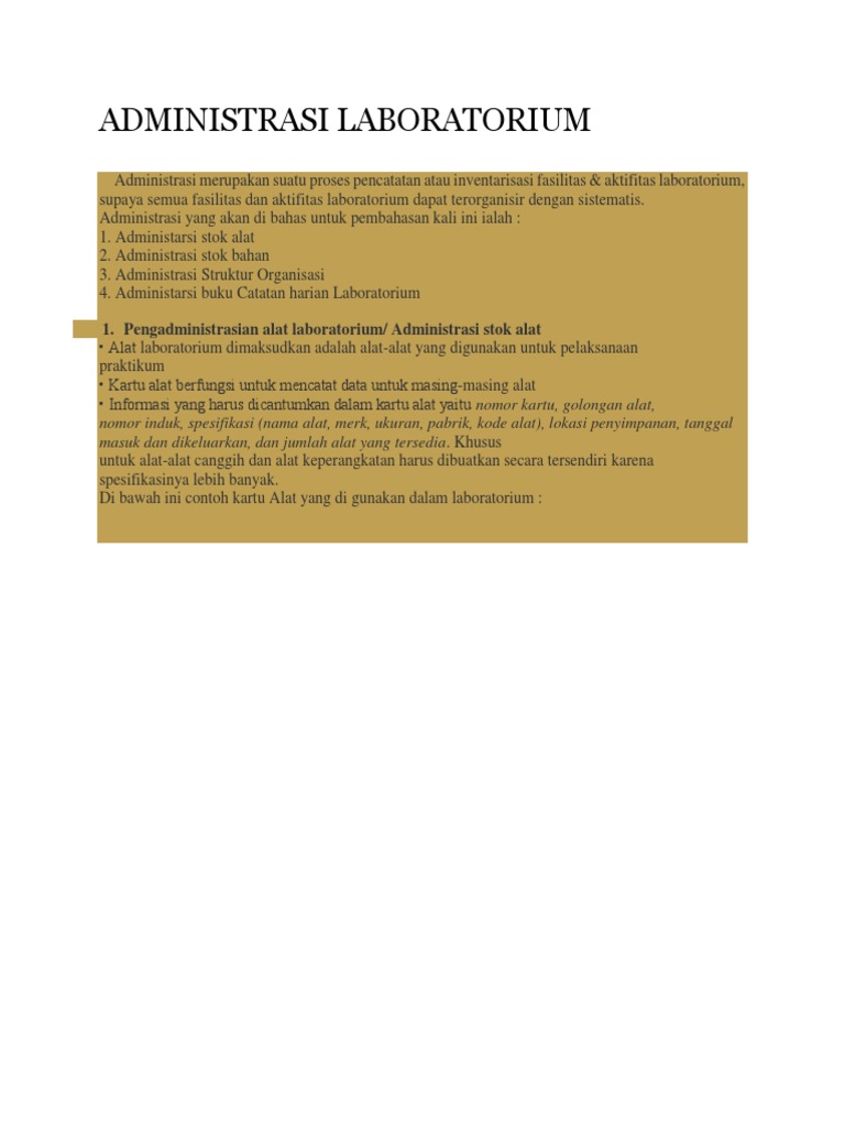 Administrasi Laboratorium | PDF