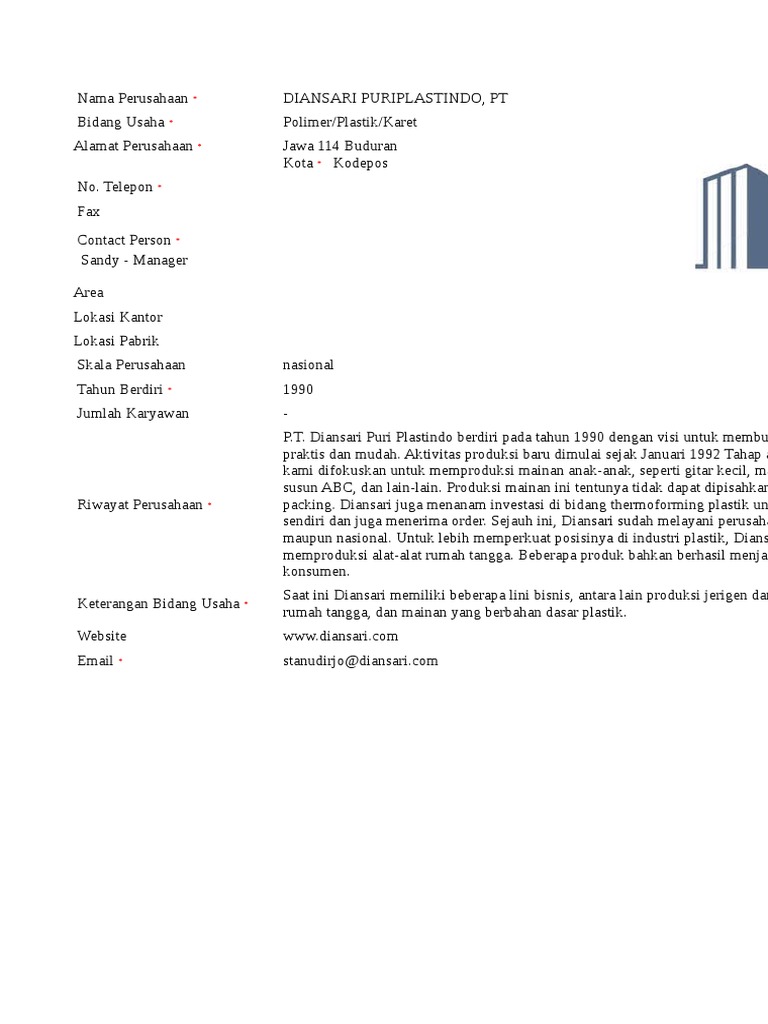 Profil PT Diansari Puri Plastindo | PDF