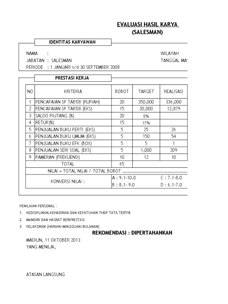 Contoh Evaluasi SDM | PDF
