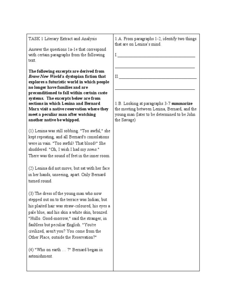 Brave New World MYP E-Assessment Style Exam | PDF | Dialogue | Human