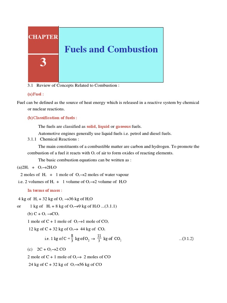 CHAPTER 3 Fuels and Combustion | PDF | Combustion | Stoichiometry