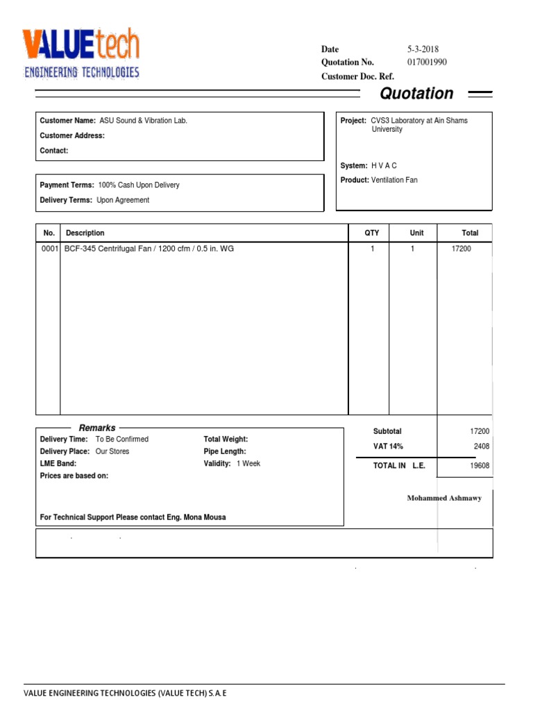 Quotation: CVS3 Laboratory at Ain Shams University | PDF