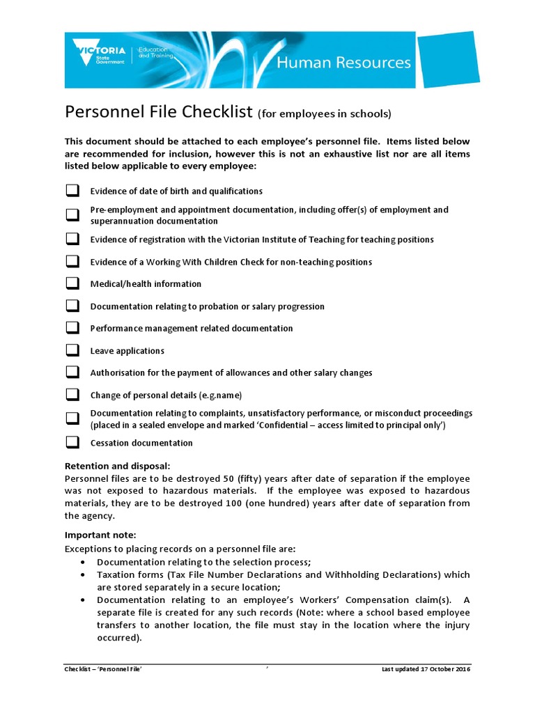 Personnel File Checklist | PDF