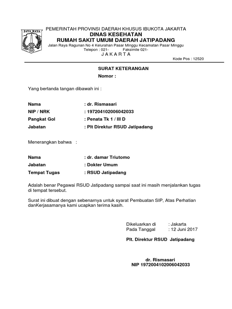 Surat Ket Urus SIP Dokter | PDF