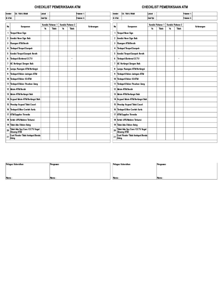 Checklist Pemeriksaan Atm | PDF