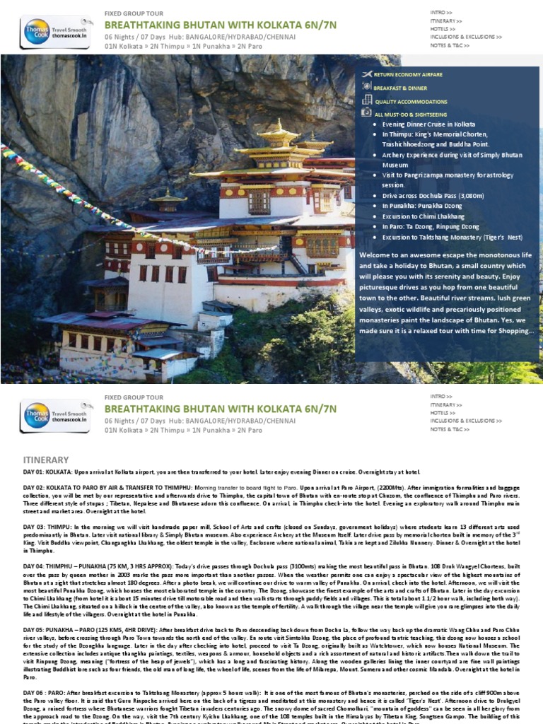 Breathtaking Bhutan With Kolkata Ex Amd BLR Hyd Maa | PDF