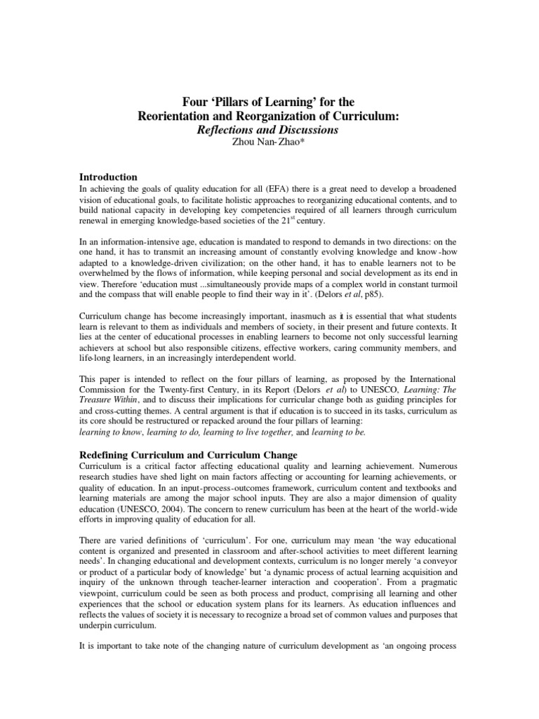 Four Pillars of Learning in Education | PDF | Curriculum | Goal