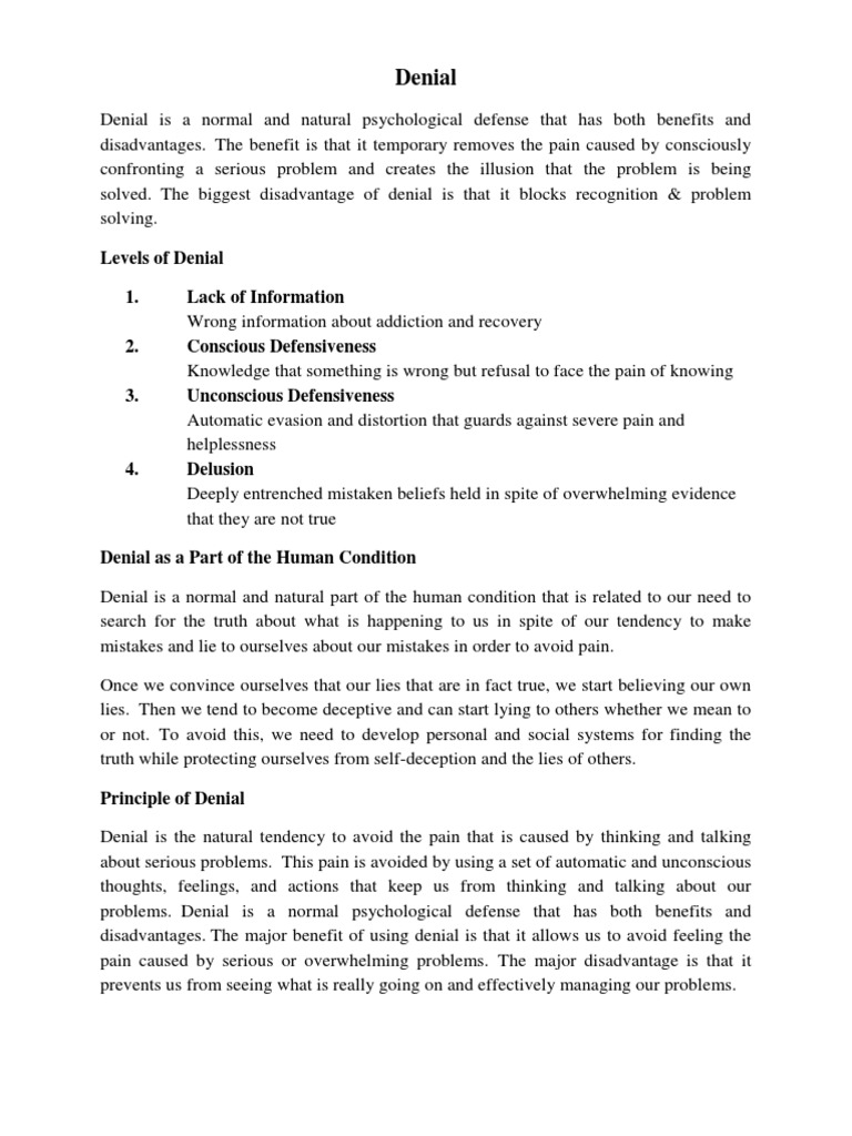 Denial: Levels of Denial 1. Lack of Information | PDF | Self-Improvement