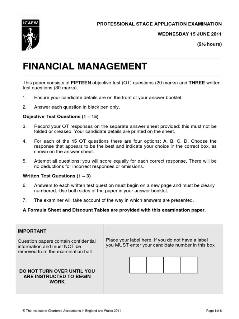Financial Management June 2011 Exam Paper ICAEW | PDF | Futures ...