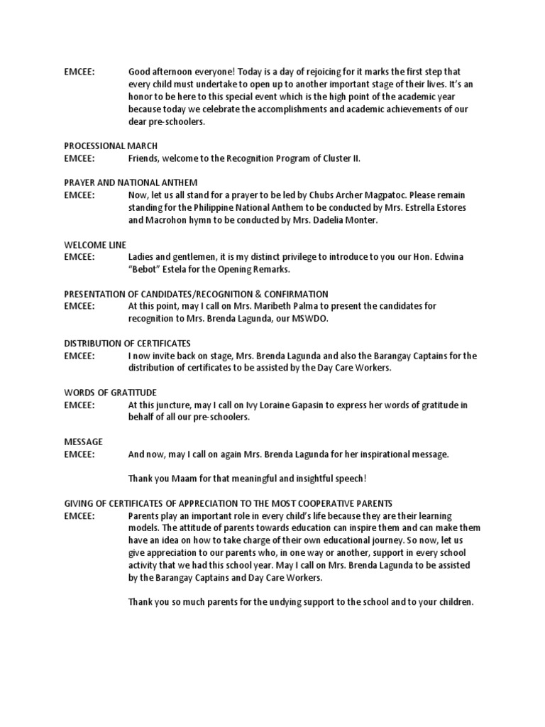 Emcee Script for Recognition Program | PDF | Wellness