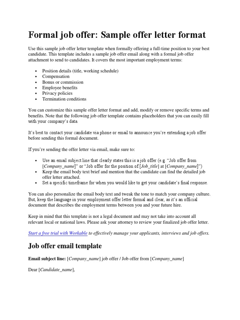 Formal Job Offer | Payroll | Employment