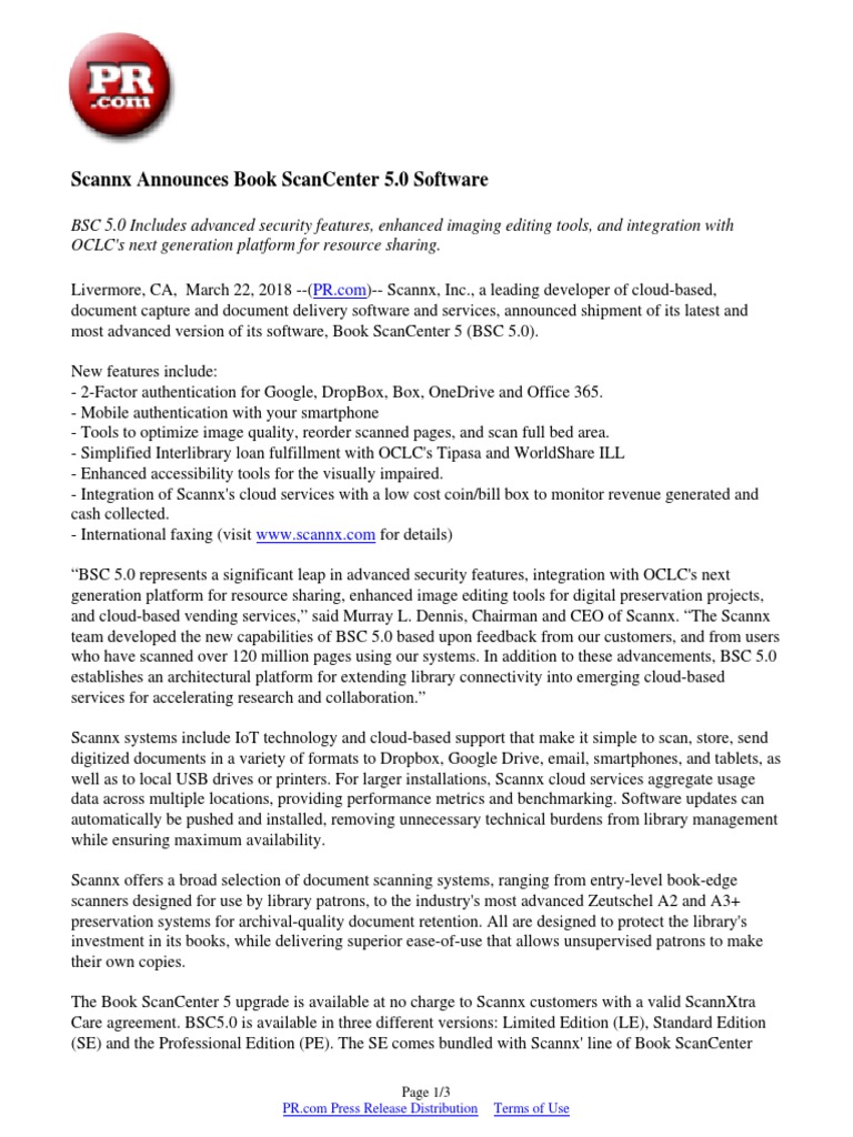 Scannx Announces Book ScanCenter 5.0 Software | PDF | Image Scanner ...