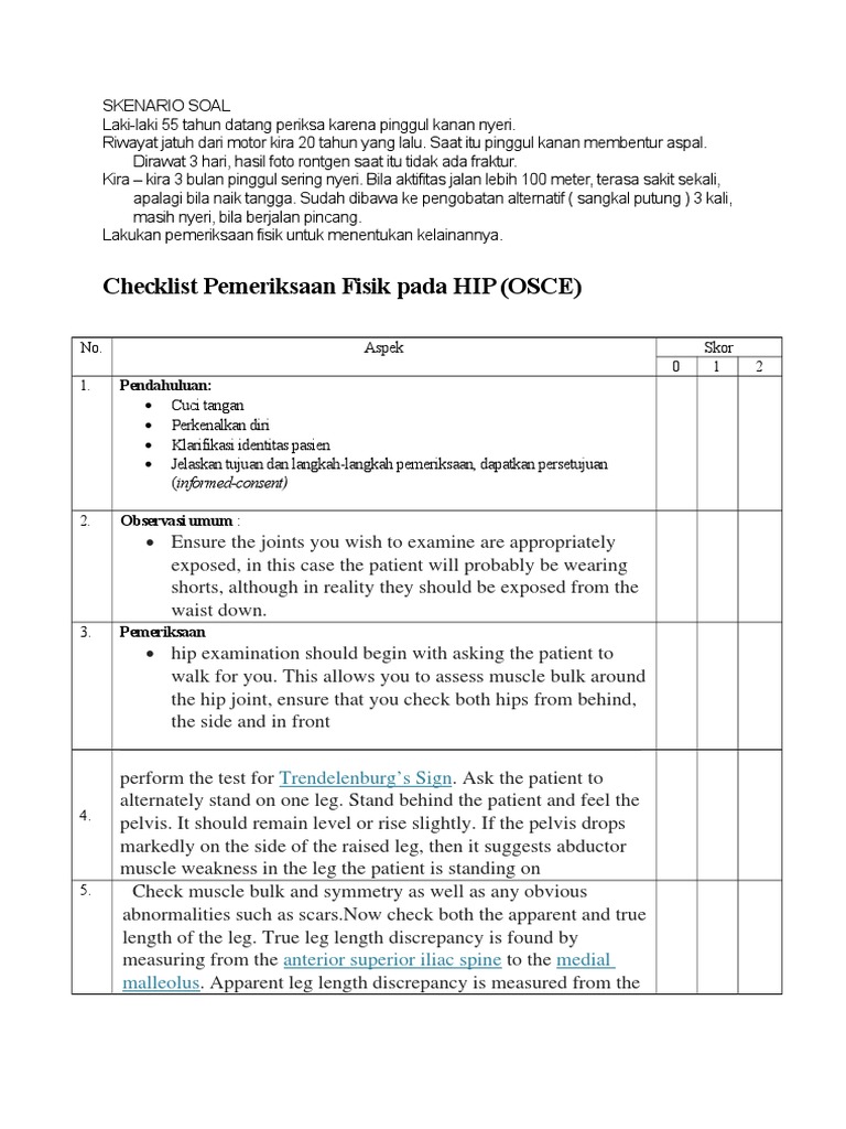 Checklist Hip Examination | PDF | Anatomical Terms Of Motion | Hip