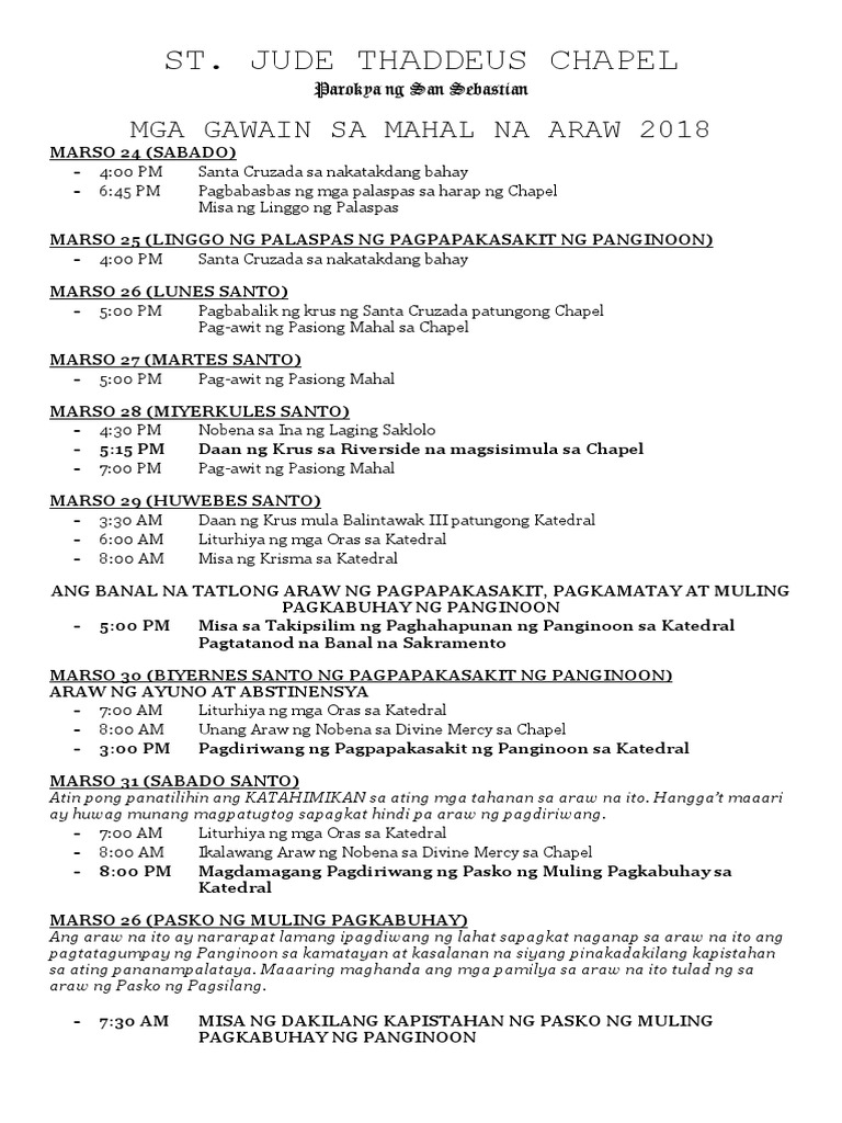 Mga Gawain Sa Mahal Na Araw 2018 | PDF