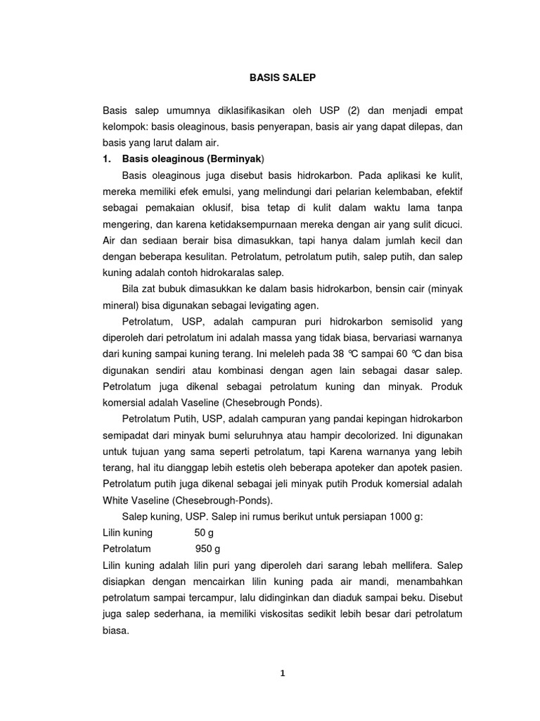 Basis Salep Umumnya Diklasifikasikan Oleh USP | PDF